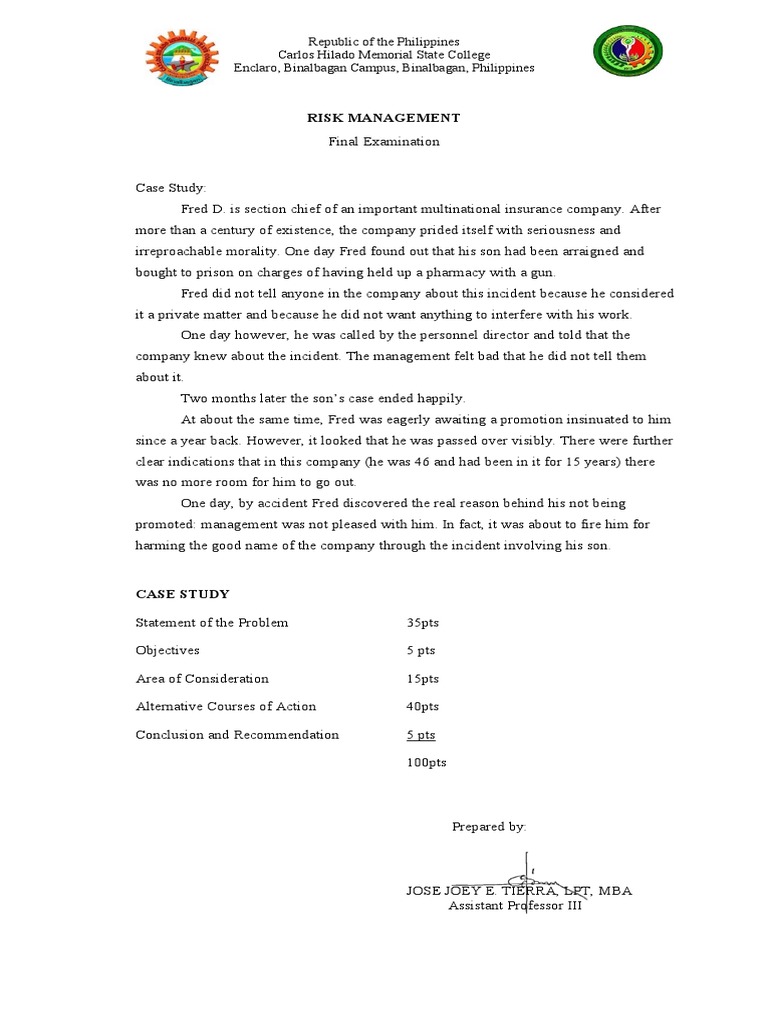 Risk Management Final Exam | PDF