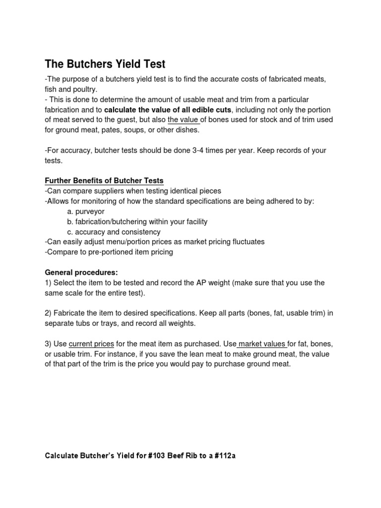 Butcher Yield Test Procedures and Benefits | PDF | Pound (Mass) | Meat