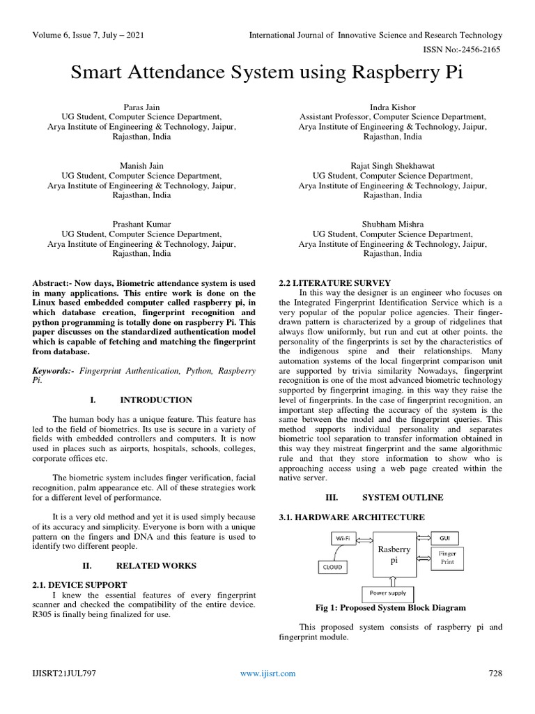 Smart Attendance System Using Raspberry Pi | Download Free PDF | Fingerprint | Graphical User ...