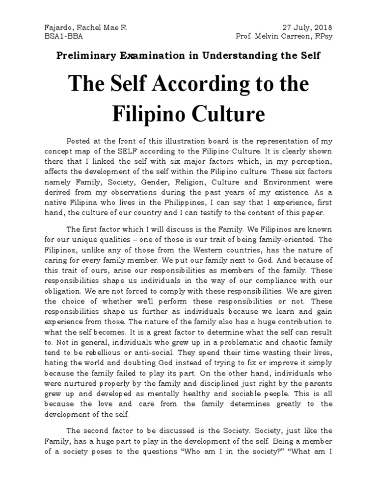 Preliminary Examination in Understanding The Self | PDF | Self ...