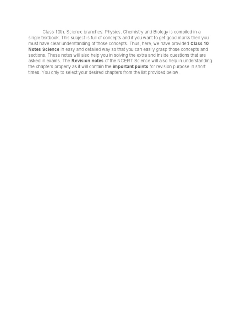 Most Inportant Note of Science Class 10 | PDF | Career & Growth