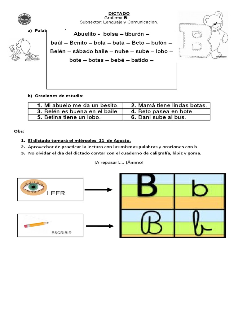 Dictado Letra B | PDF
