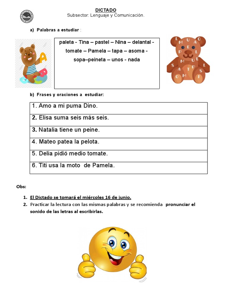 DICTADO L, M, P, S, N, T y D | PDF