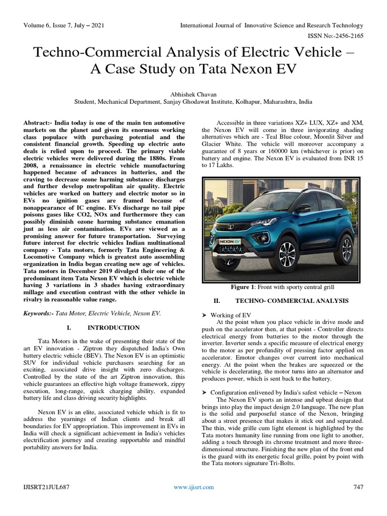Techno-Commercial Analysis of Electric Vehicle - A Case Study On Tata ...