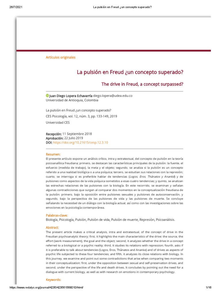 La Pulsión en Freud Un Concepto Superado | PDF | Psicoanálisis | Mente ...