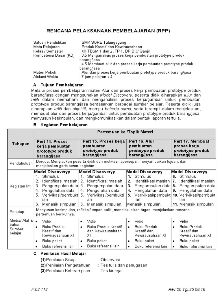 9.5 RPP Alur Dan Proses Kerja Pembuatan Prototype Produk Barangjasa | PDF