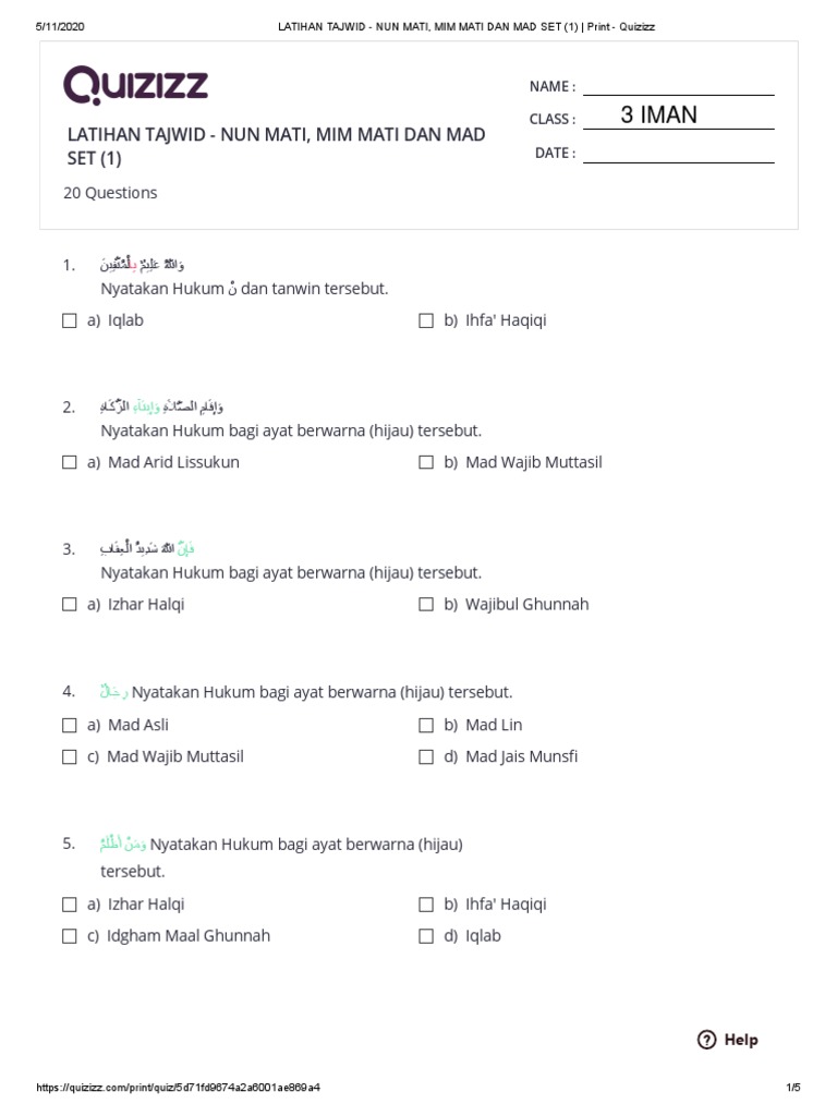 Latihan Tajwid: Nun Mati & Mim Mati | PDF | Medieval Arabic Texts | Quran