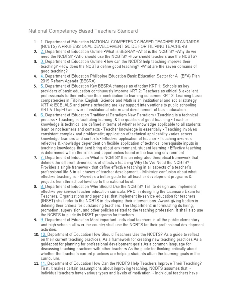 National Competency Based Teachers Standard | PDF | Teachers | Educational Assessment
