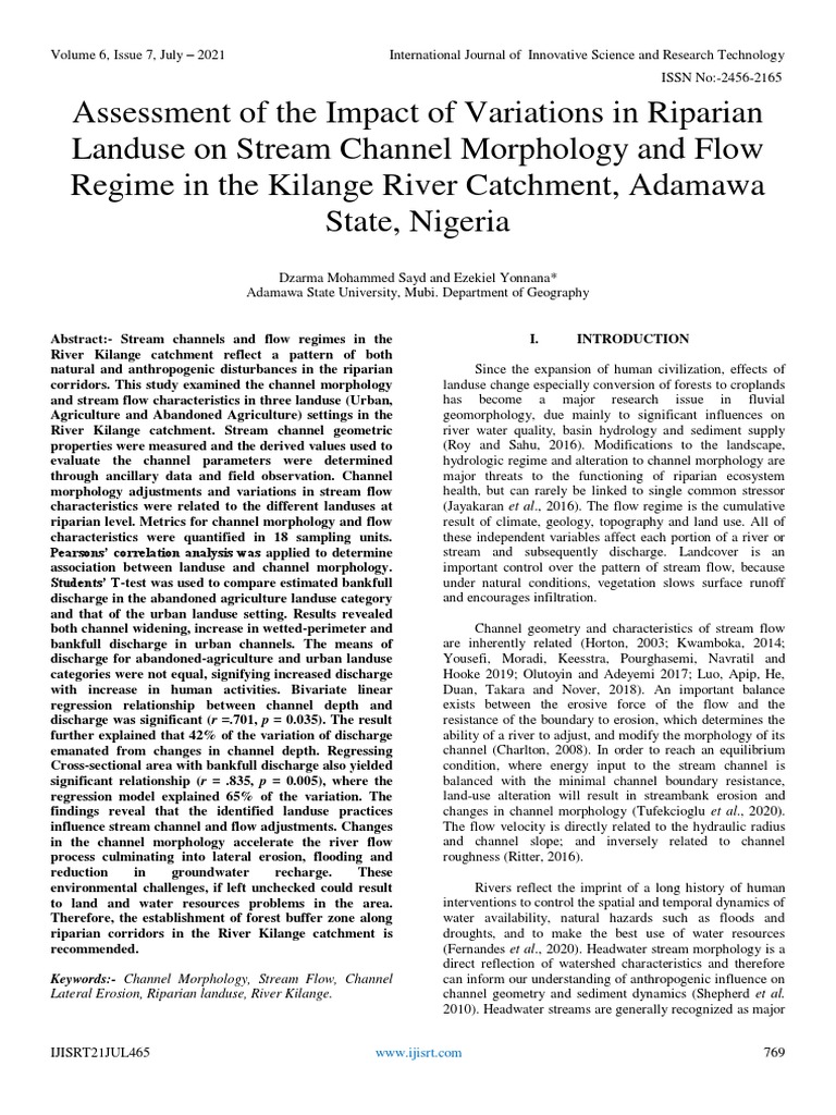 Assessment of The Impact of Variations in Riparian Landuse On Stream ...