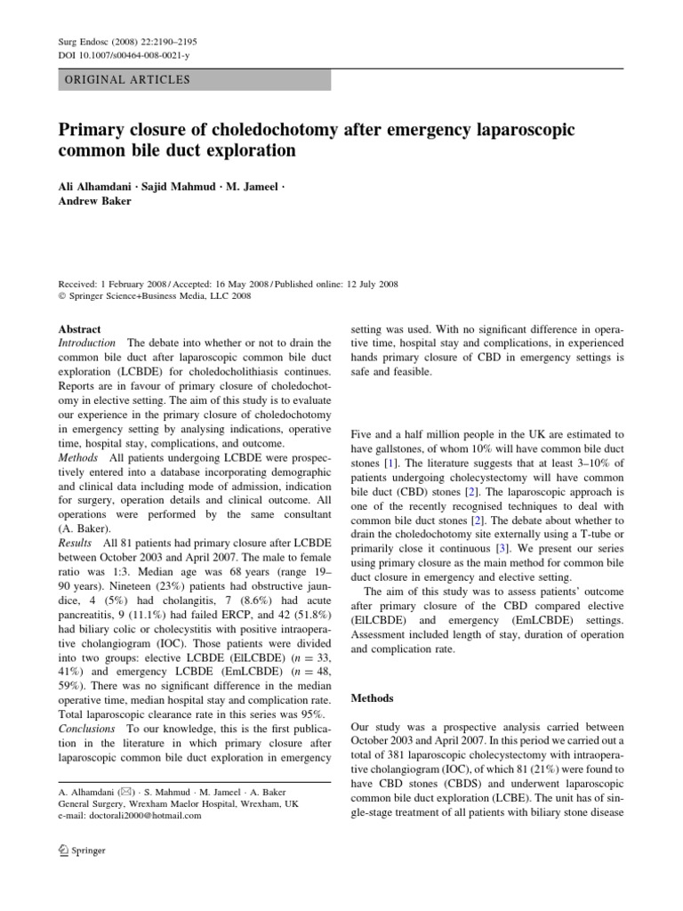 Primary closure of choledochotomy after emergency laparoscopic common ...
