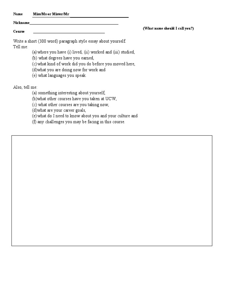 Personal Essay Outline for UCW Students | PDF
