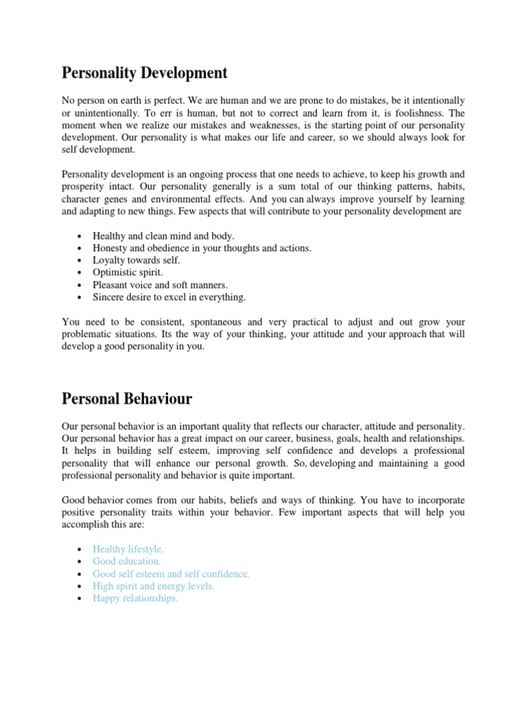 Article Personality Development | PDF | Mind | Behavior