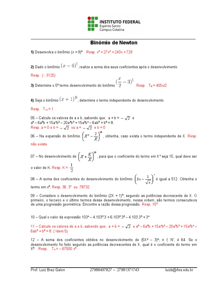 Binômio de Newton | PDF | Ensino de Matemática | Analise matemática