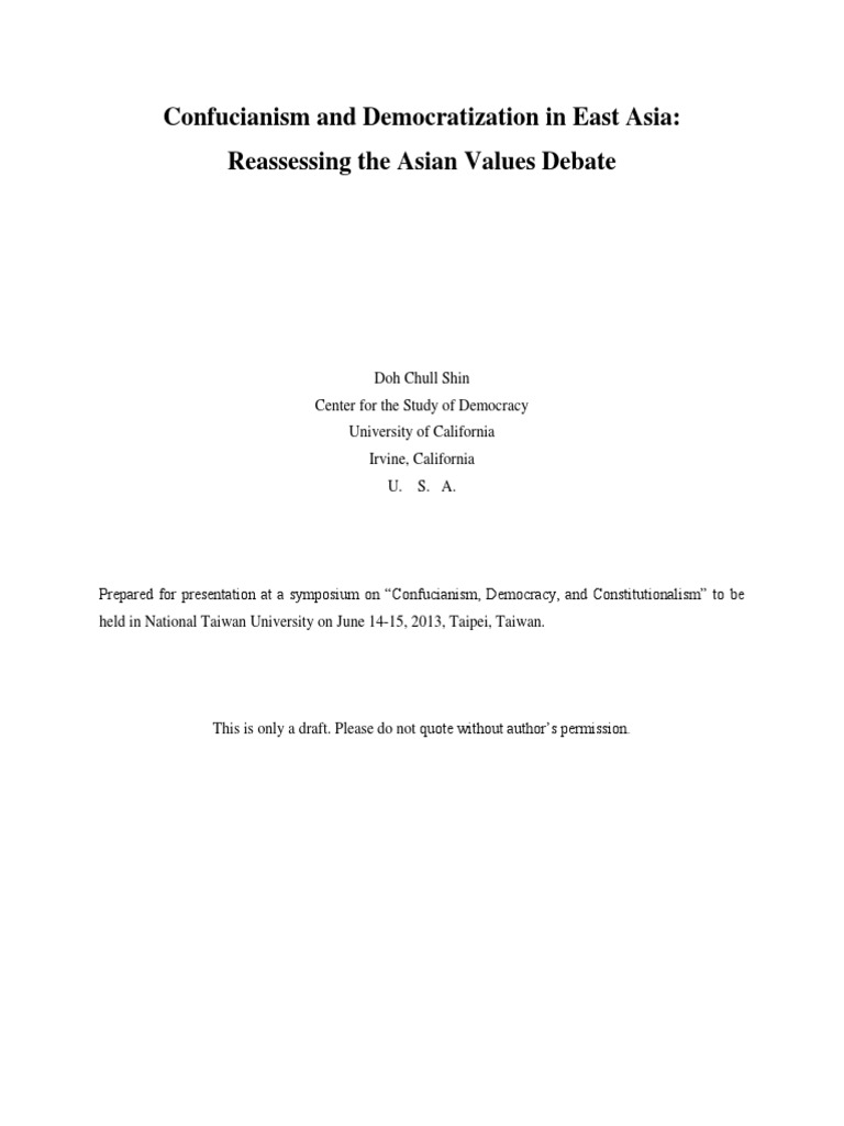 Confucianism and Democratization in East Asia: Reassessing The Asian ...