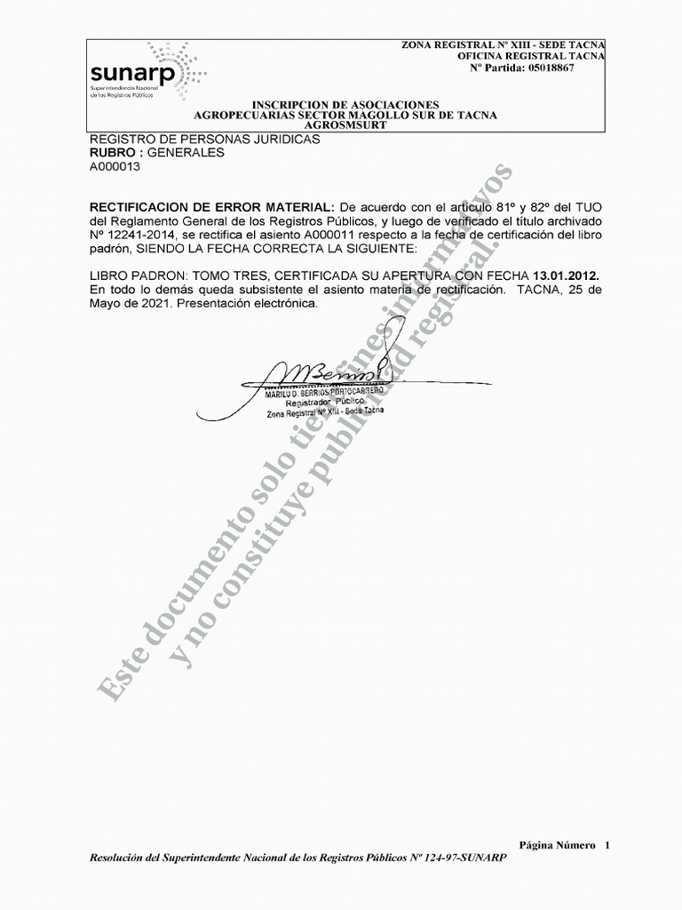 Sunarp Inscripcion de La Asociacion | PDF