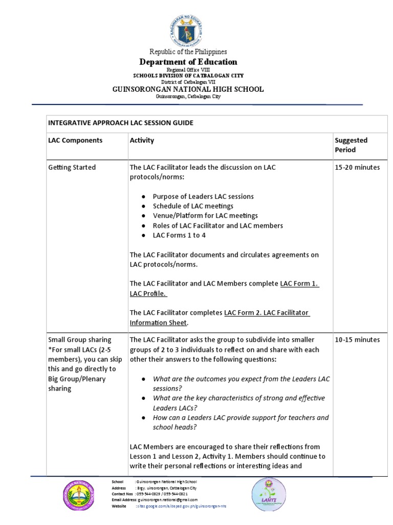 Department of Education: Integrative Approach Lac Session Guide LAC ...