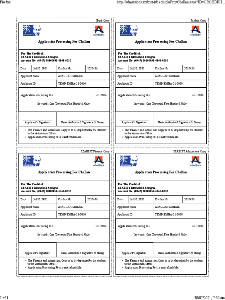 Application Processing Fee Challan Application Processing Fee Challan ...
