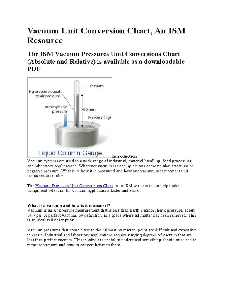 Vacuum Unit Conversion Chart, An ISM Resource | PDF | Pressure ...