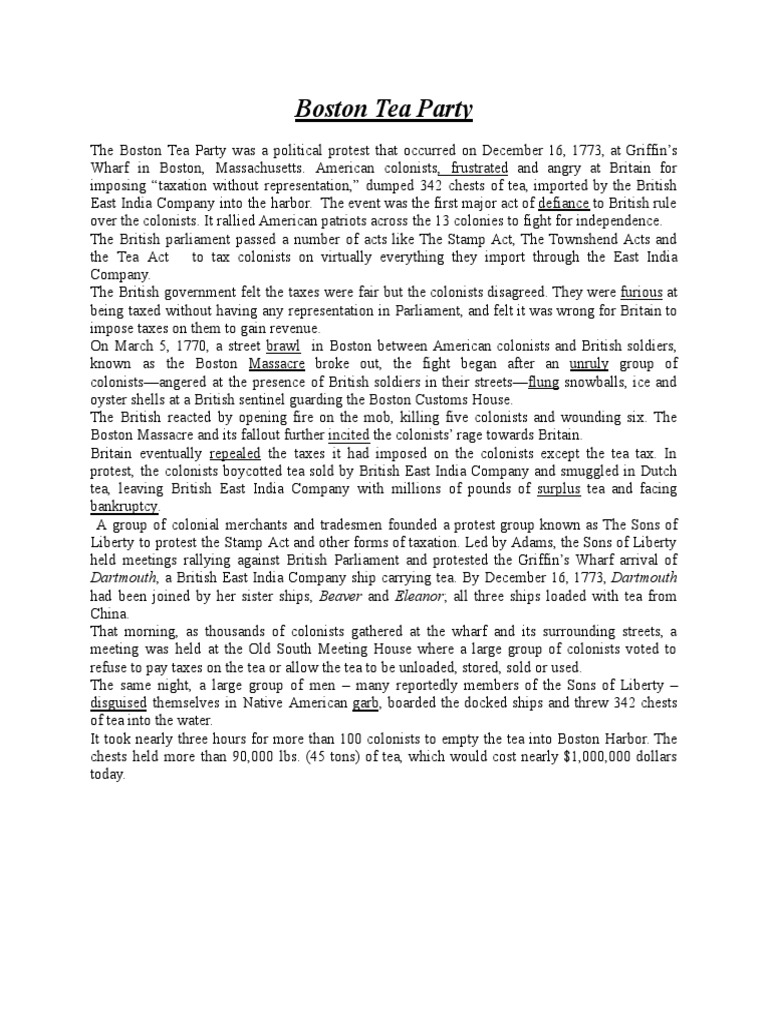 Boston Tea Party | PDF | Continental Congress | Thirteen Colonies