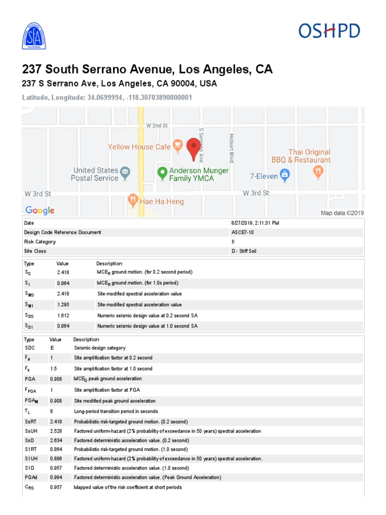 Seismic Design Values for Los Angeles Site | PDF | Websites | Computing