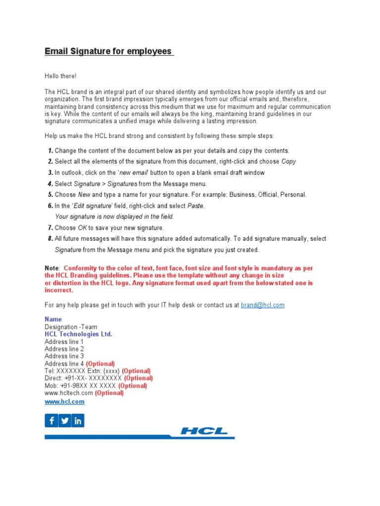 HCL - Signature Guideline | PDF | Business