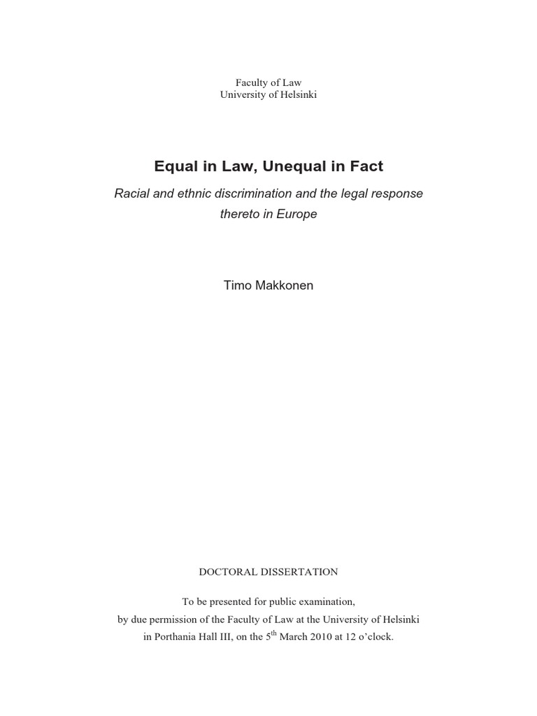 Equal in Law, Unequal in Fact: Racial and Ethnic Discrimination and The ...