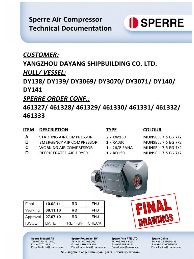 Sperre Air Compressor Technical Documentation: Customer: Hull/ Vessel ...