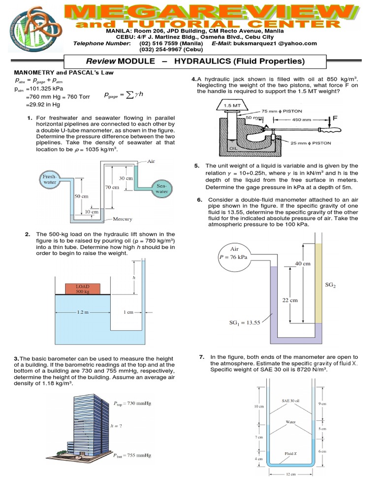 Review MODULE: - HYDRAULICS (Fluid Properties) | PDF | Pressure ...
