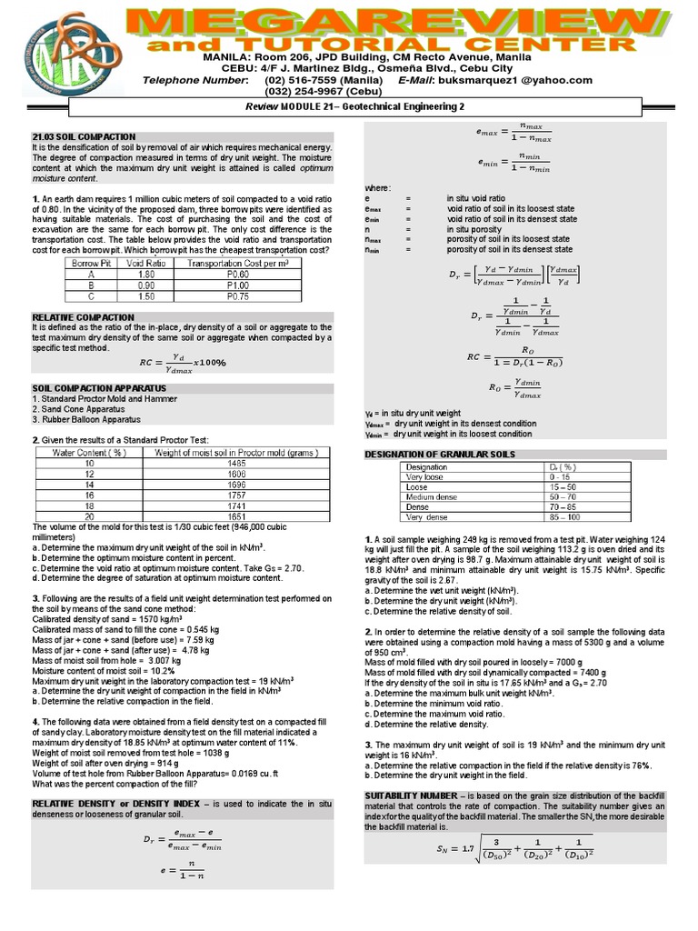Review Module 21 Geotechnical Engineering 2 Part 2 | PDF | Density ...
