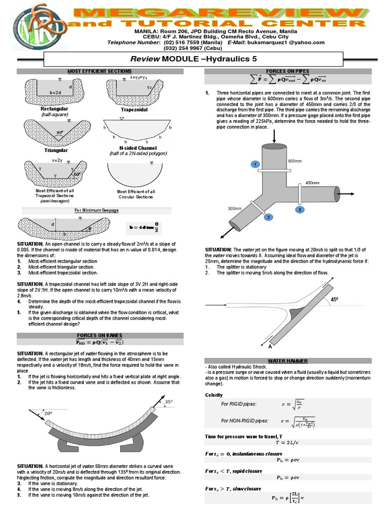 Review MODULE: - Hydraulics 5 | PDF | Fluid Dynamics | Physical Phenomena
