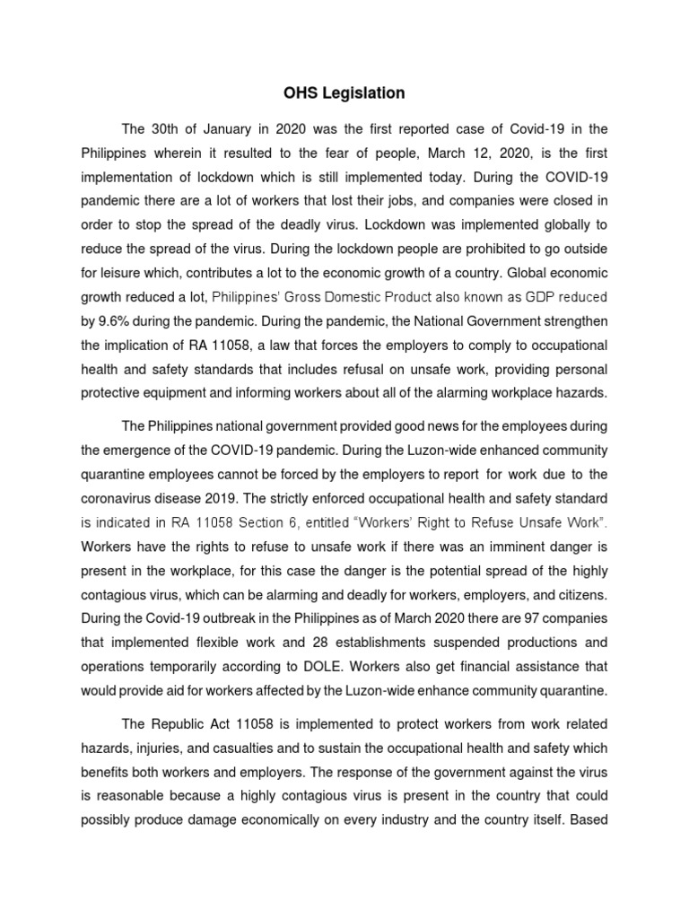 Assignment 5.1 OHS Legislation - Diaz | PDF | Occupational Safety And ...