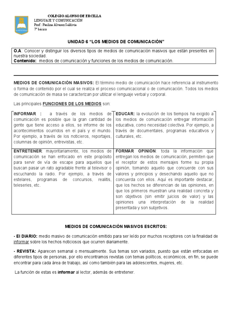 Guia 1 Unidad 6 MMC | PDF | Comunicación | Medios de comunicación)
