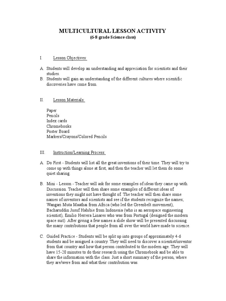 Multicultural Lesson Plan | PDF | Scientist | Invention