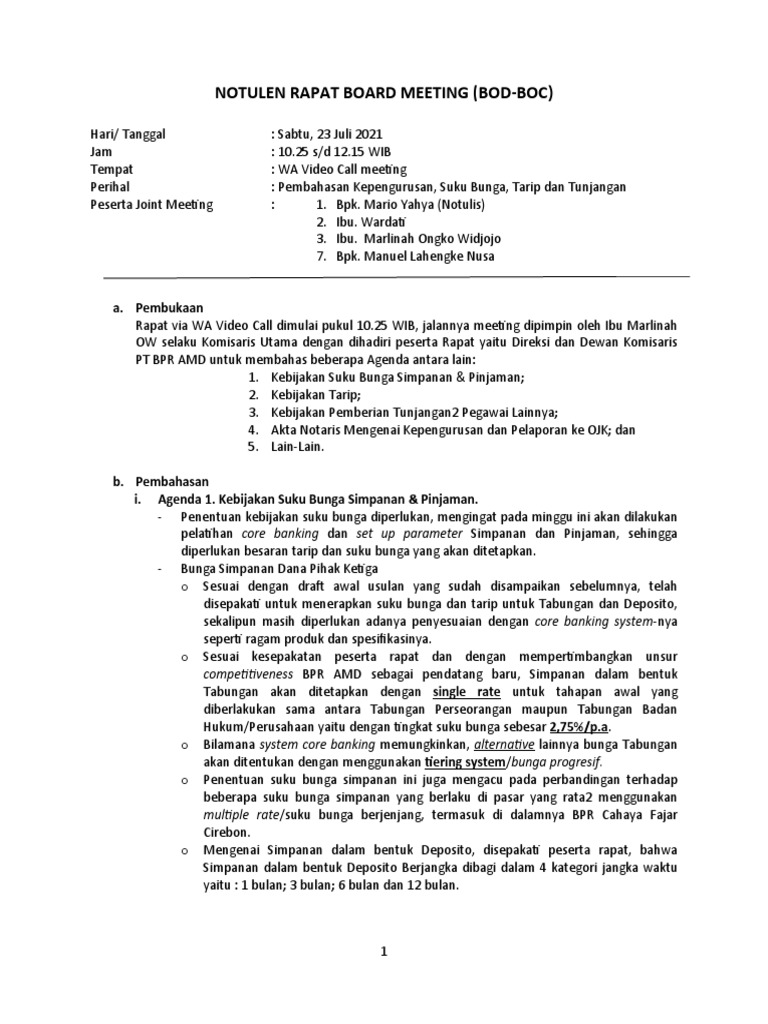 Notulen Joint Meeting BOD - BOC - VC (24-07-2021) | PDF