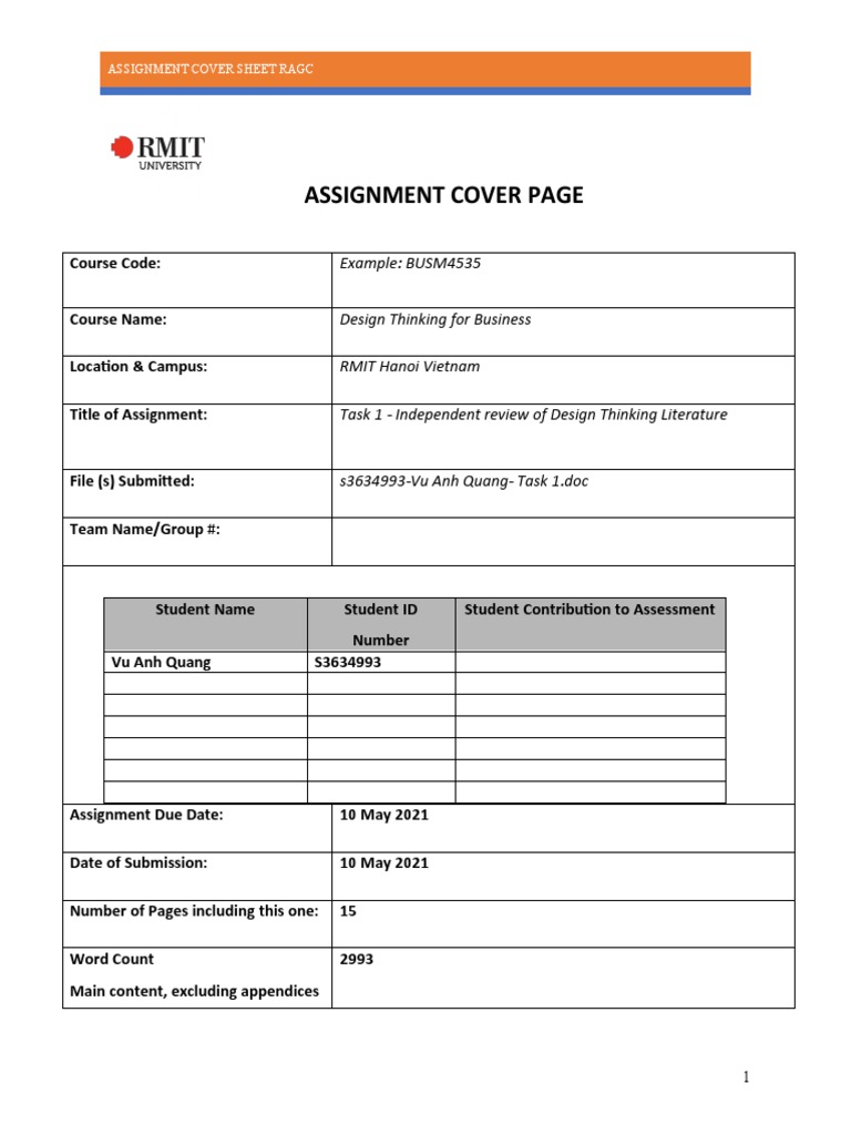 RMIT Design Thinking Assignment Cover Sheet | PDF | Design Thinking | Brand