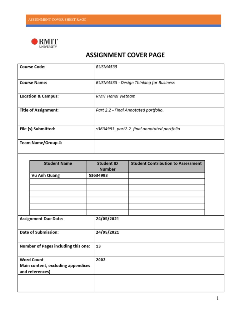 Design Thinking Assignment Cover Page | PDF | Design Thinking ...