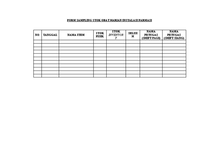 Form Sampling Stok Obat Harian Instalasi Farmasi | PDF