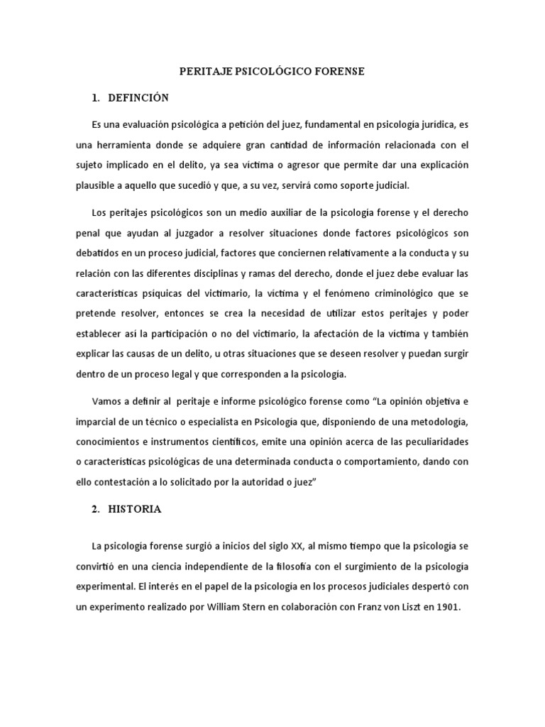 Peritaje Psicológico Forense: Definición y Proceso | PDF | Sicología ...