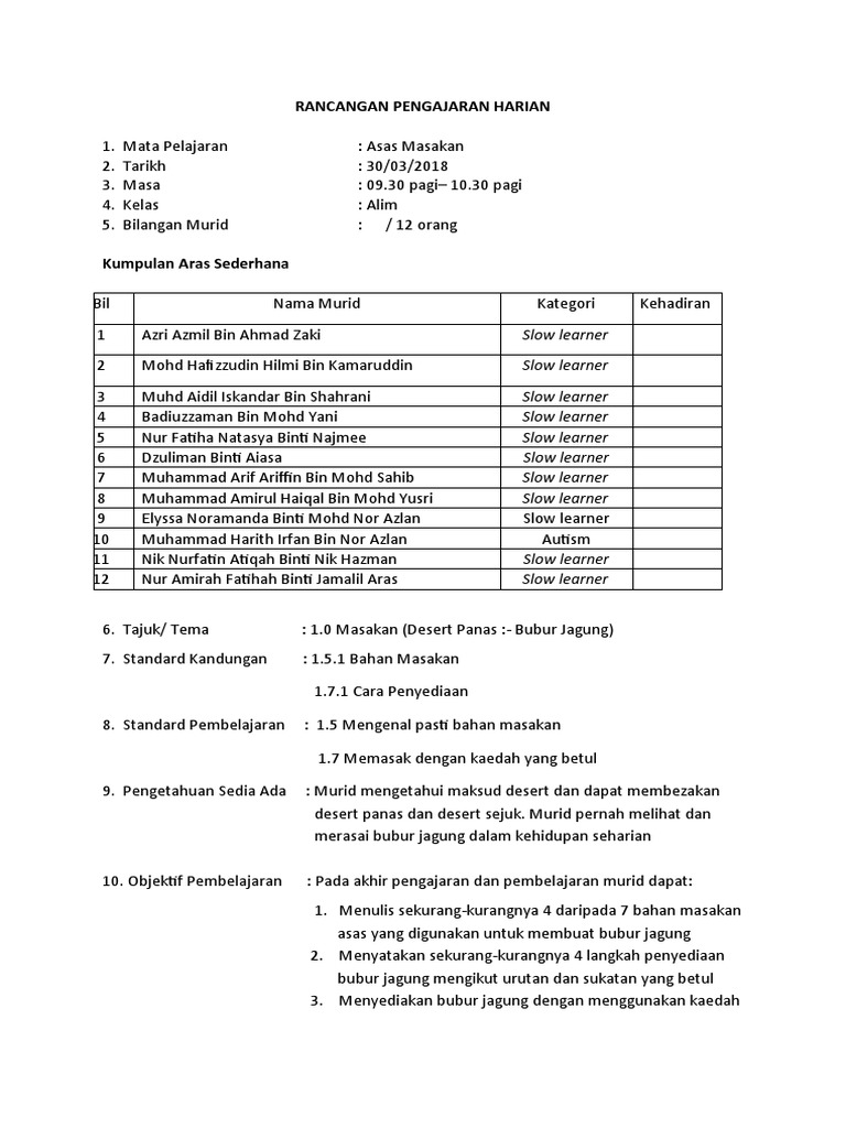 CTH RPH Masakan | PDF