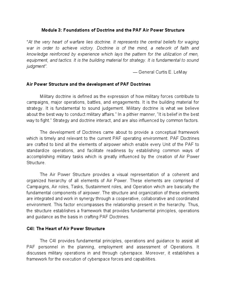 Module 3: Foundations of Doctrine and The PAF Air Power Structure | PDF | Military Doctrine ...