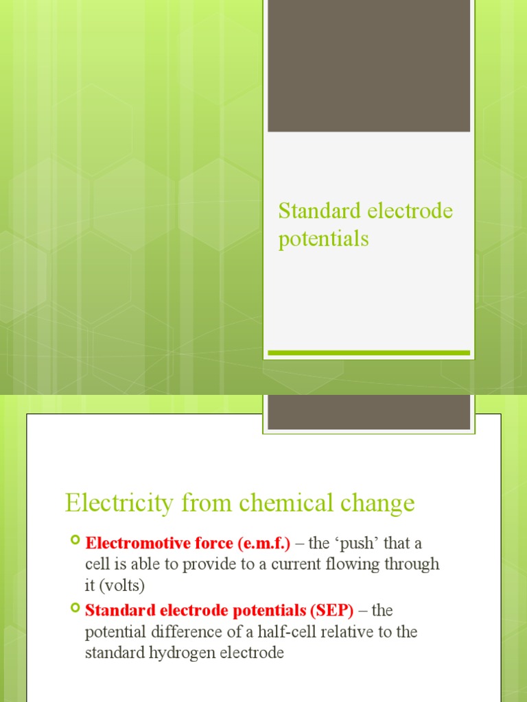 Standard Electrode Potentials Presentation | PDF | Redox | Physical ...
