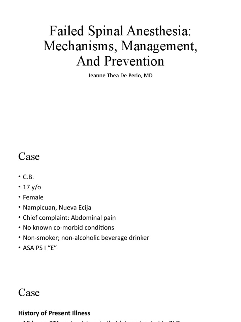 Managing Failed Spinal Anesthesia | PDF | Anesthesia | Cerebrospinal Fluid