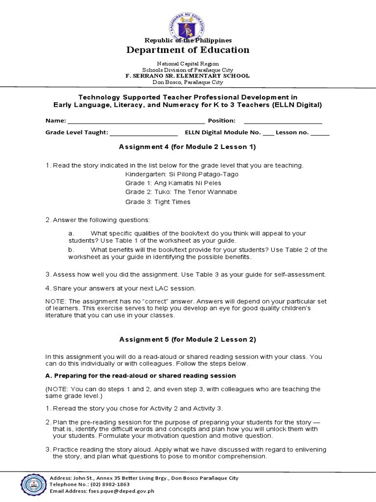 Elln Module 2 Assignments | PDF | Educational Stages | Question