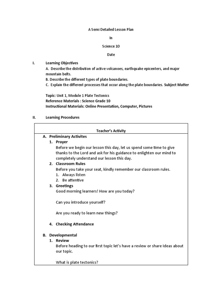 A Detailed Lesson Plan | PDF | Plate Tectonics | Earthquakes