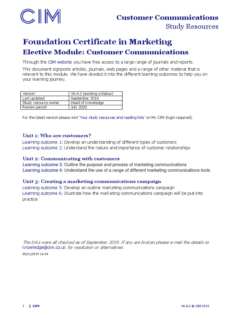 Customer Communications - Study Resources | PDF | Marketing ...