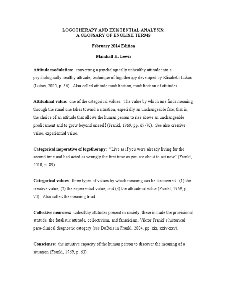 Logotherapy and Existential Analysis | PDF | Existentialism ...