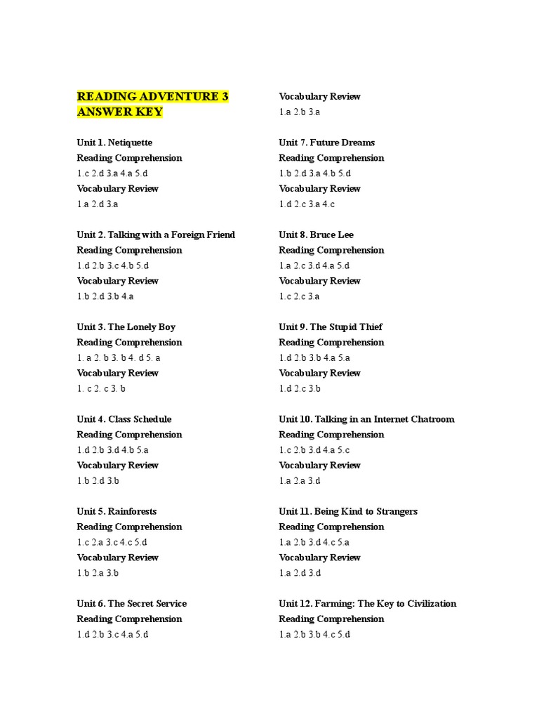 Reading Adventure 3 Answer Key | PDF | Communication | Science