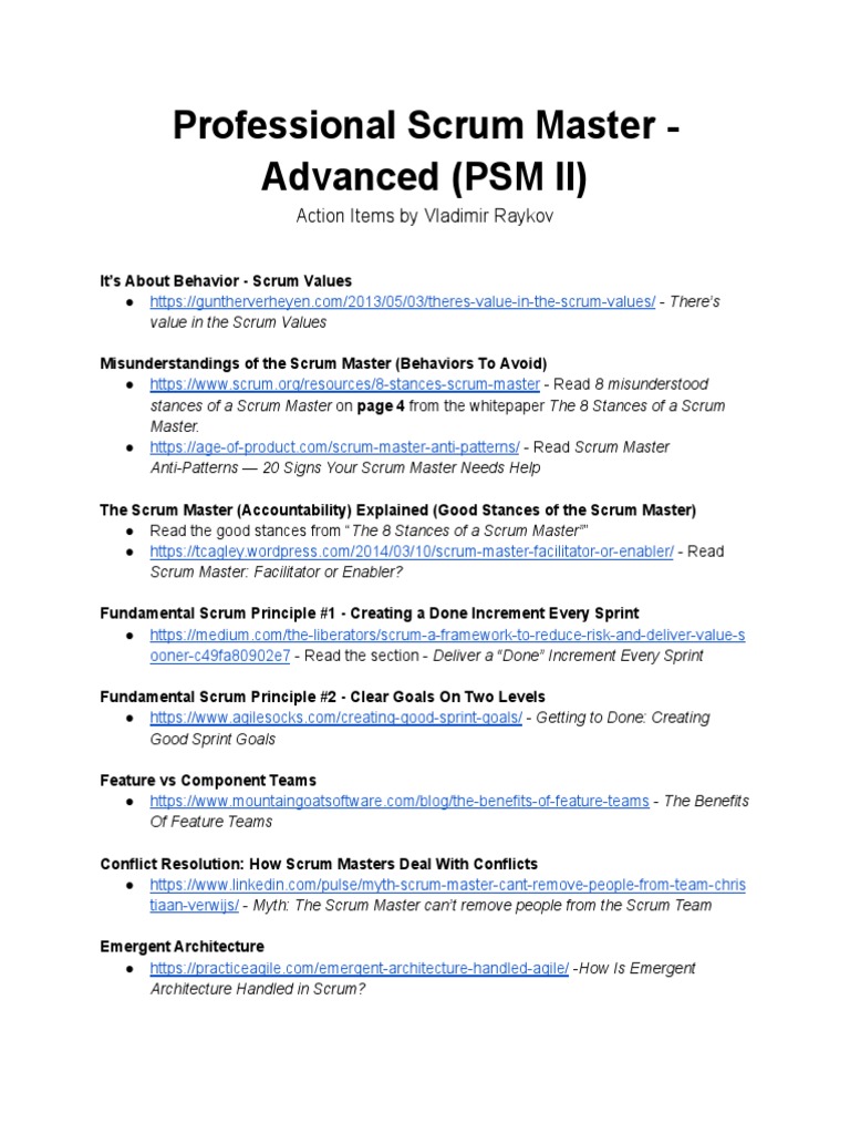 PSM II Action Items for Scrum Masters | PDF