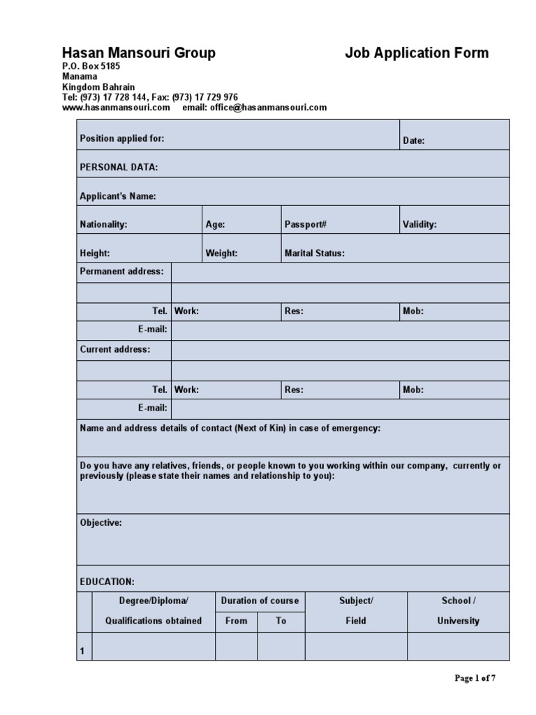 Job Application Form HM 2021 Word | PDF | Surgery | Health Sciences