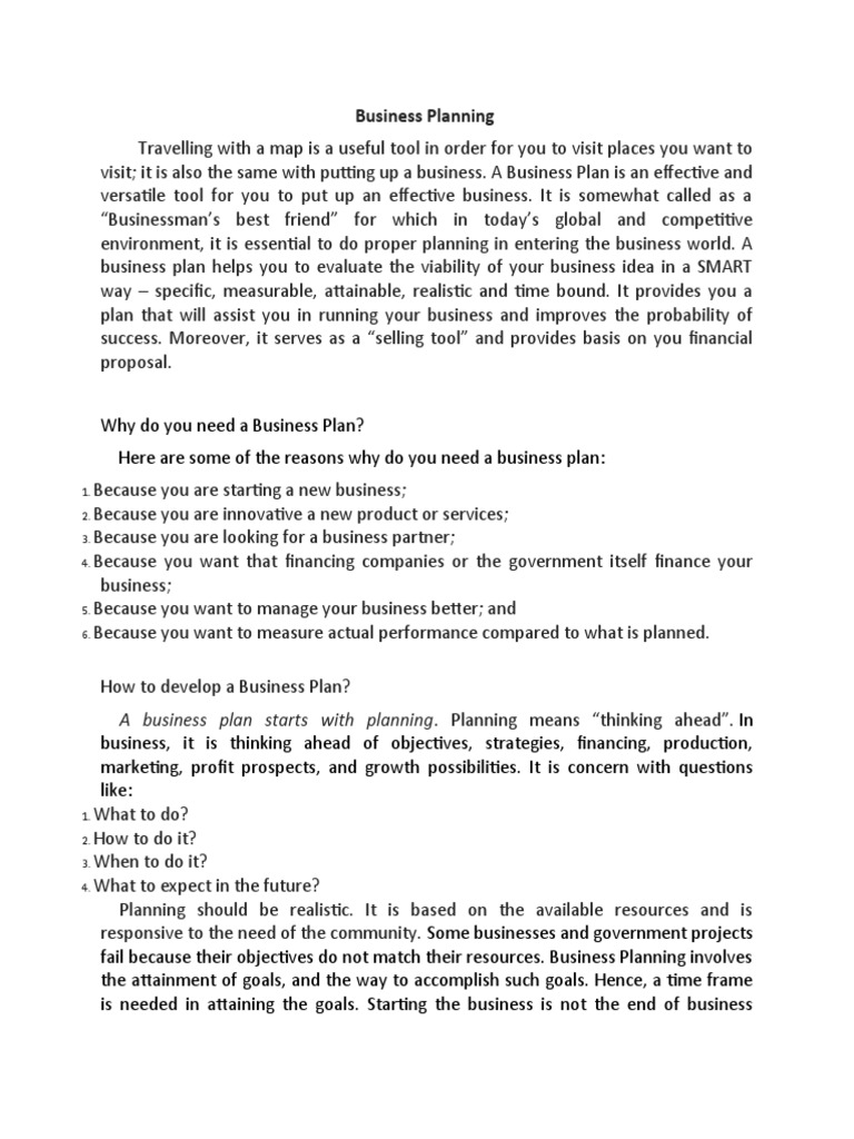 Business Planning: A Business Plan Starts With Planning. Planning Means ...